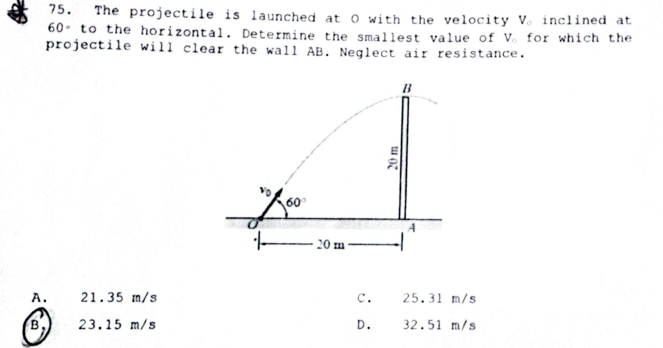 75. The projectile is launched at O with the | StudyX