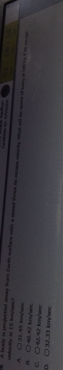 A body is projected away from Earth surface | StudyX