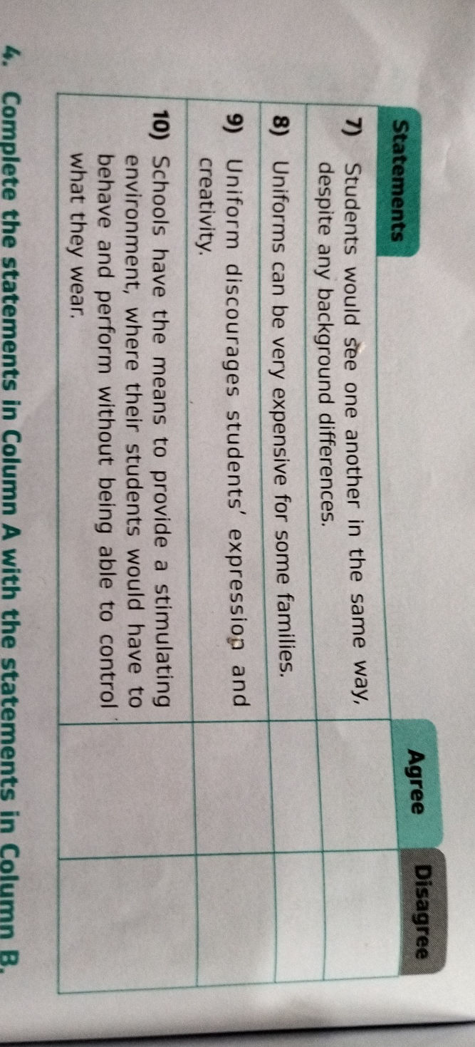 4. Complete the statements in Column A with | StudyX