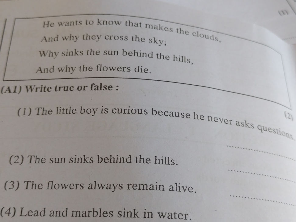 (A1) Write true or false : (1) The little | StudyX