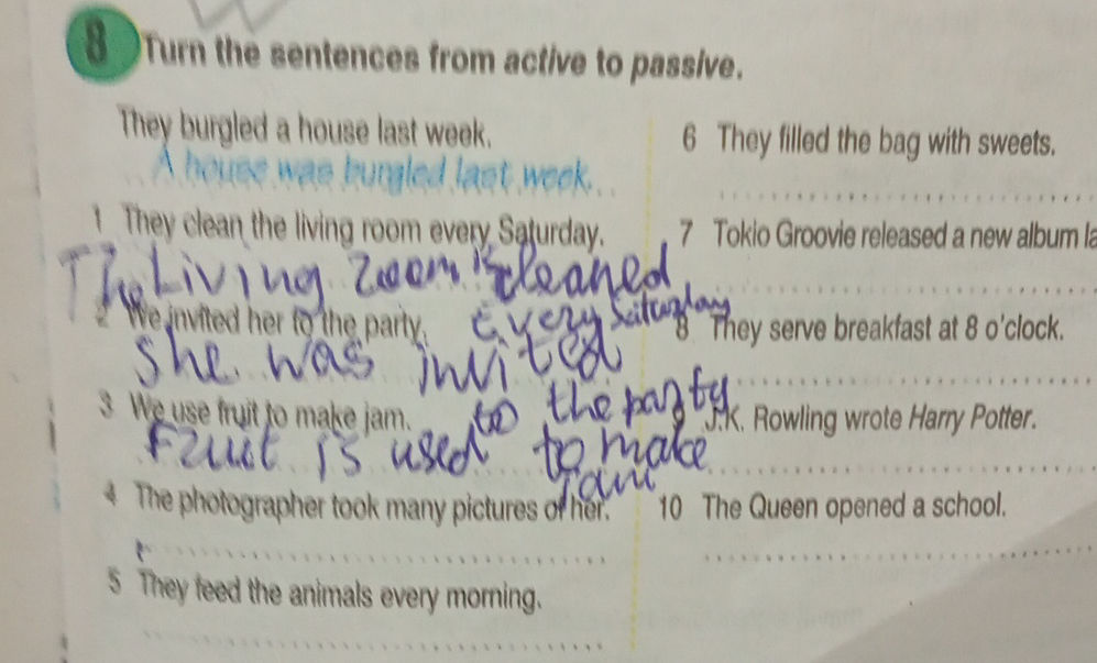 8 Turn the sentences from active to passive. | StudyX