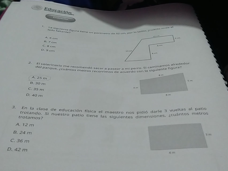 1. La siguiente figura tiene un perimetro de | StudyX