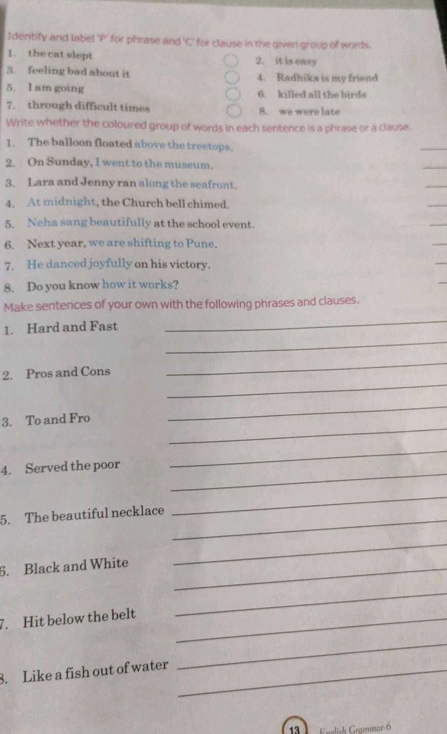 Identify and label 'P' for phrase and 'C' | StudyX