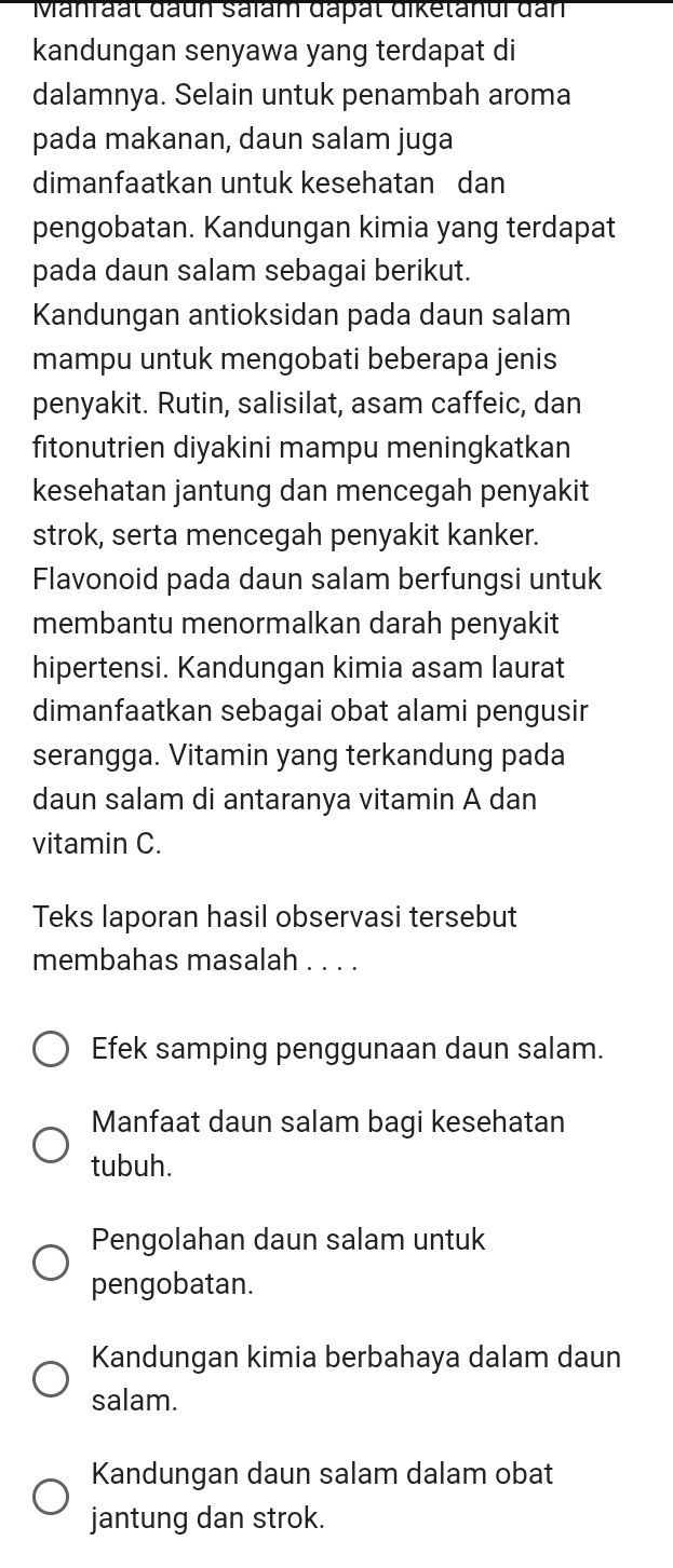 Teks laporan hasil observasi tersebut | StudyX