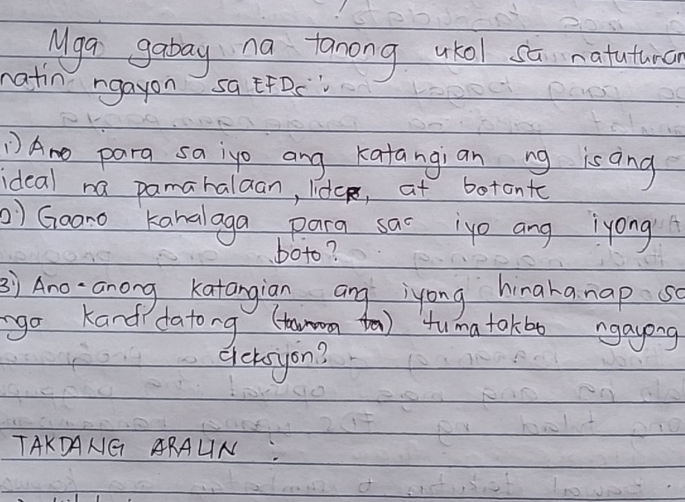 Mga gabay na tanong ukol sa natuturan natin | StudyX