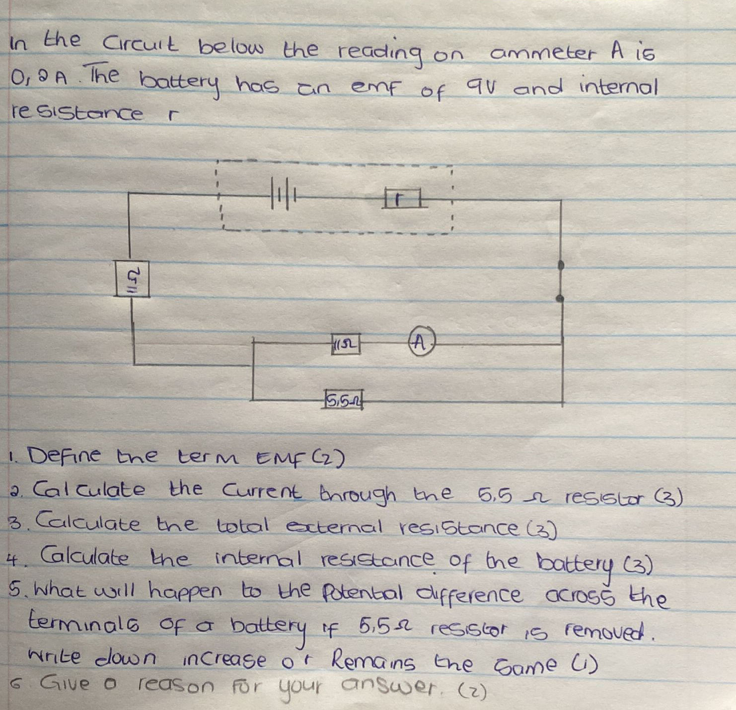In the circuit below the reading on ammeter | StudyX