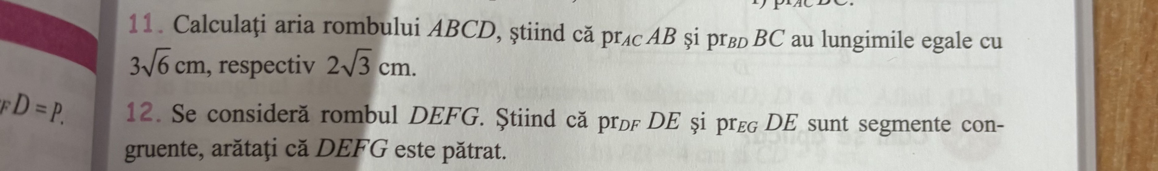 11. Calculați aria rombului ABCD, știind că | StudyX
