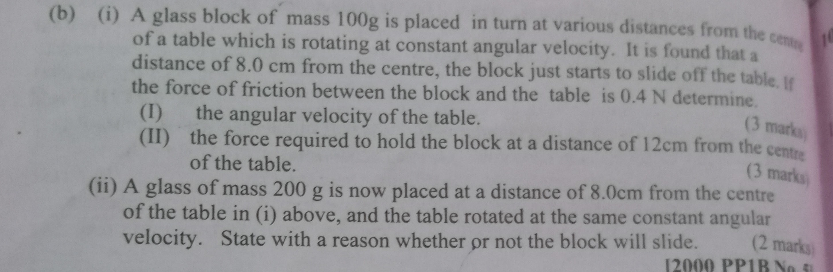 (b) (i) A glass block of mass 100g is placed | StudyX