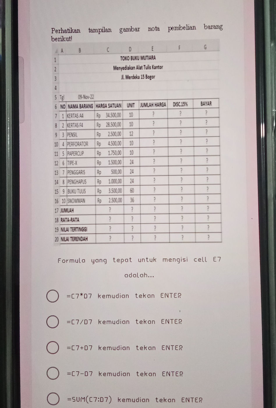 Perhatikan tampilan gambar nota pembelian | StudyX