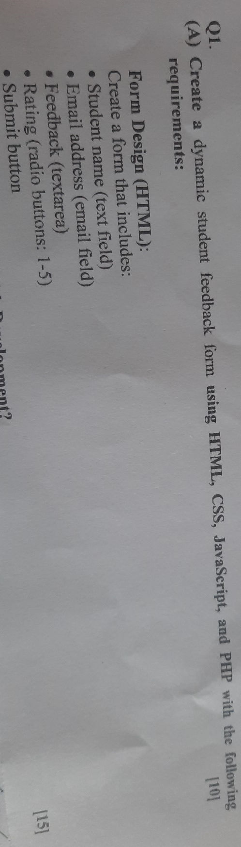 Q1. (A) Create a dynamic student feedback | StudyX