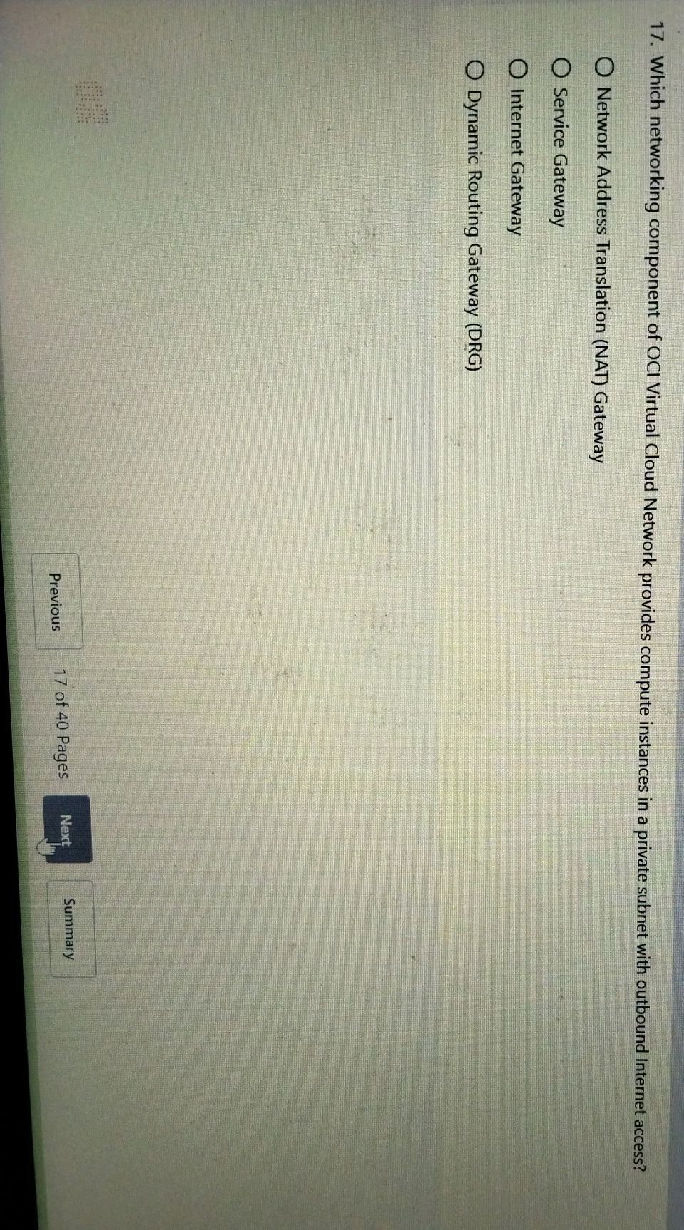 17. Which networking component of OCI | StudyX