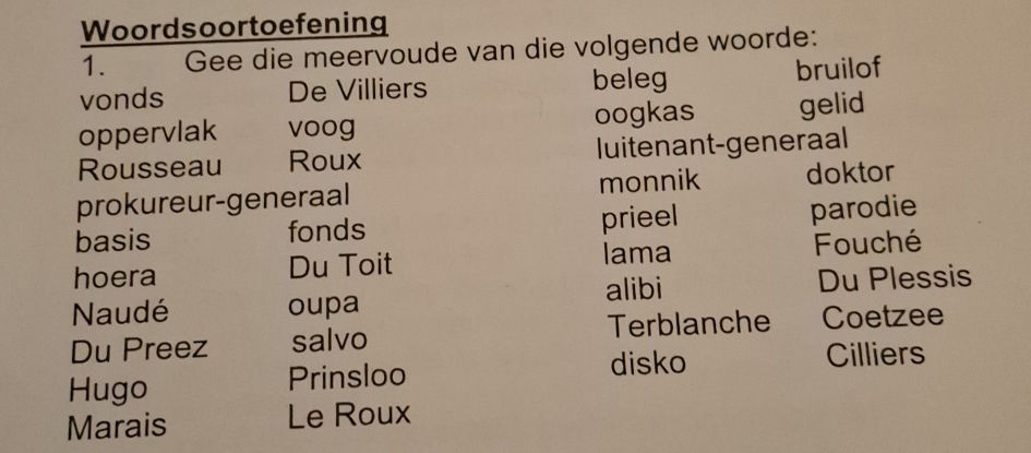 Woordsoortoefening 1. Gee die meervoude van | StudyX