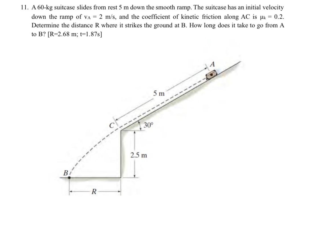 11. A 60-kg suitcase slides from rest 5 m | StudyX