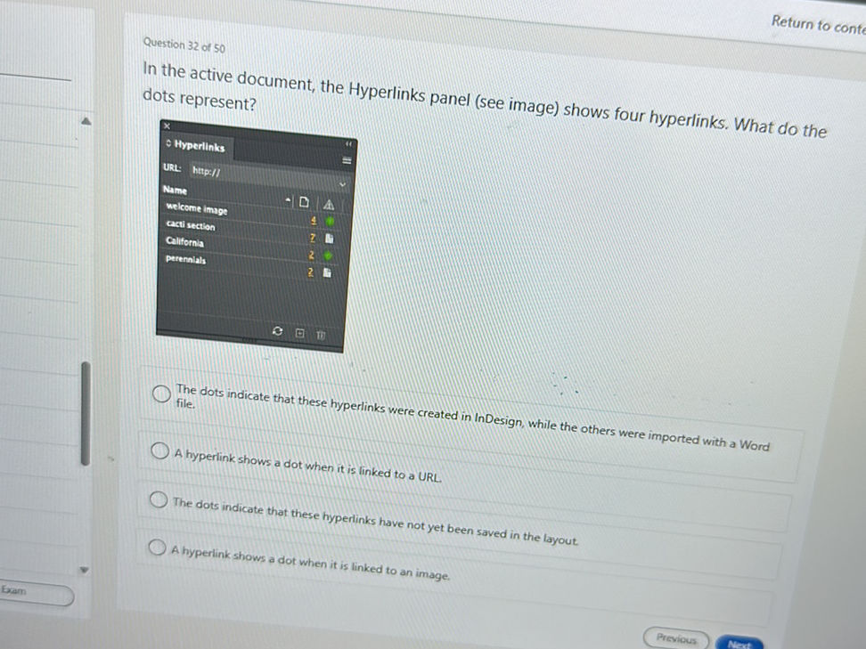 In the active document, the Hyperlinks panel | StudyX