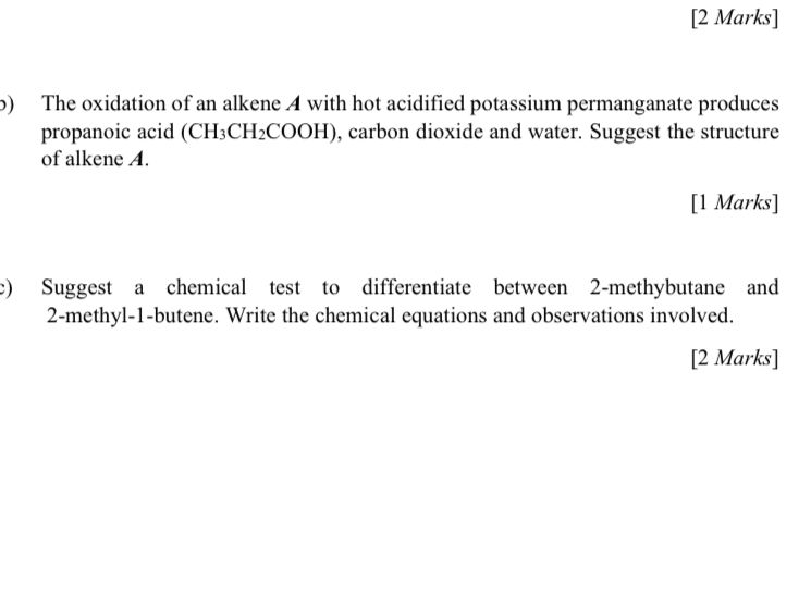 b) The oxidation of an alkene A with hot | StudyX