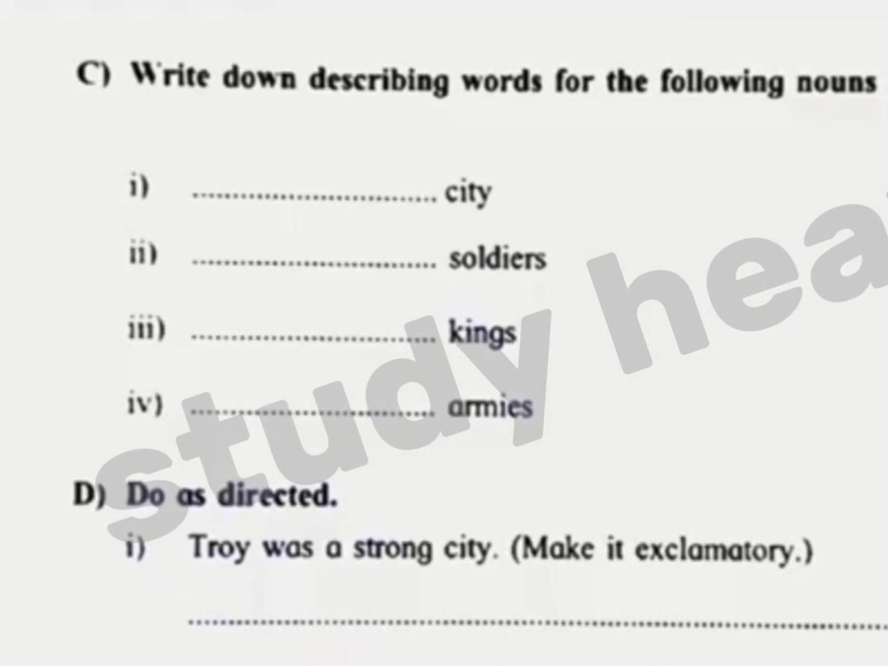 C) Write down describing words for the | StudyX