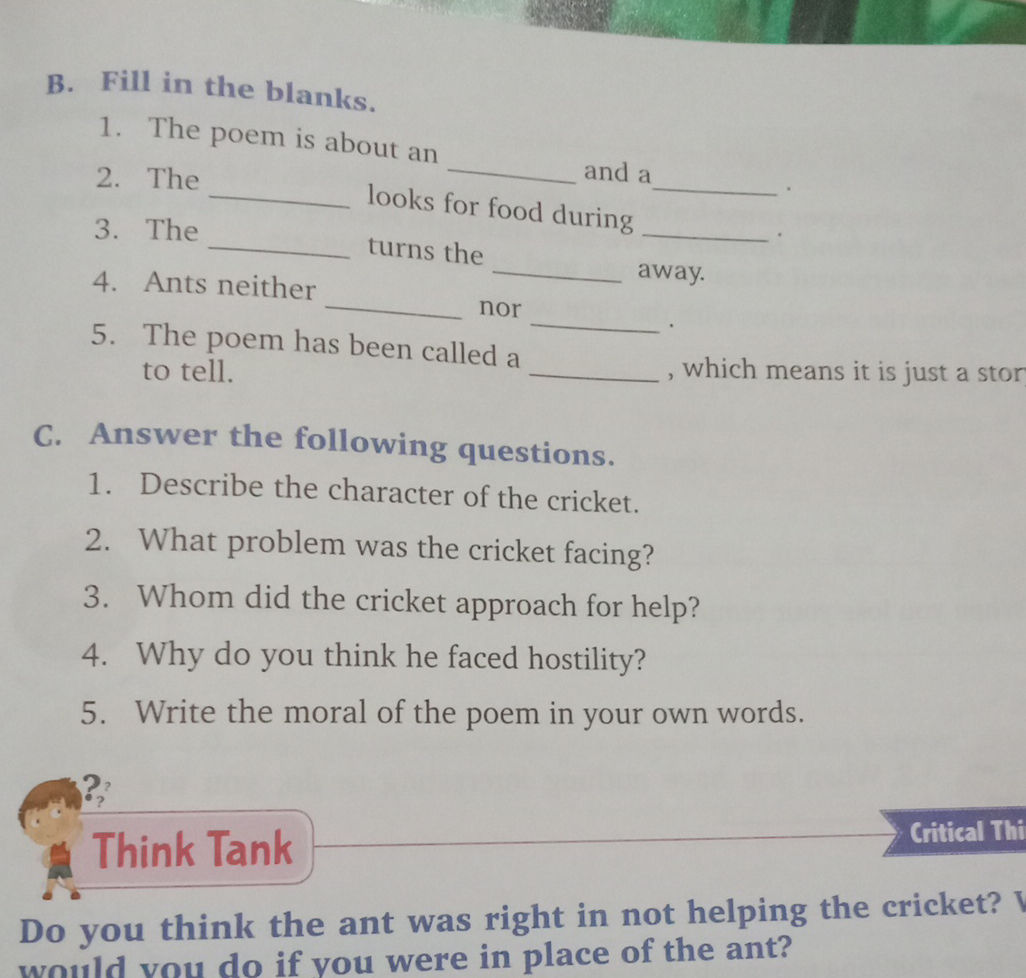 B. Fill in the blanks. 1. The poem is about | StudyX