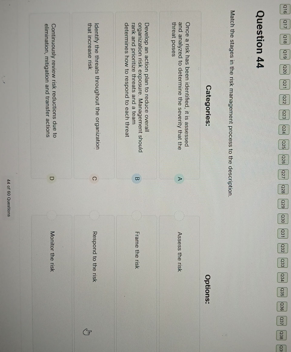 Question 44 Match the stages in the risk | StudyX