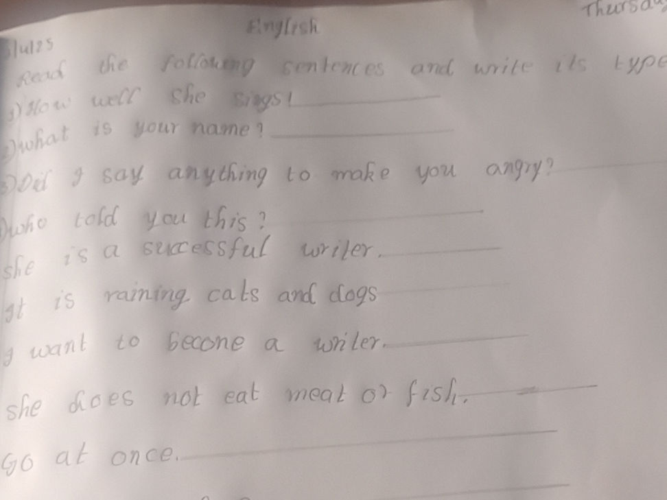 Read the following sentences and write its | StudyX