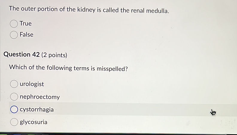 The outer portion of the kidney is called | StudyX