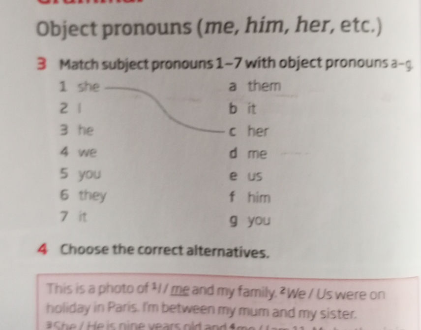 3 Match subject pronouns 1-7 with object | StudyX