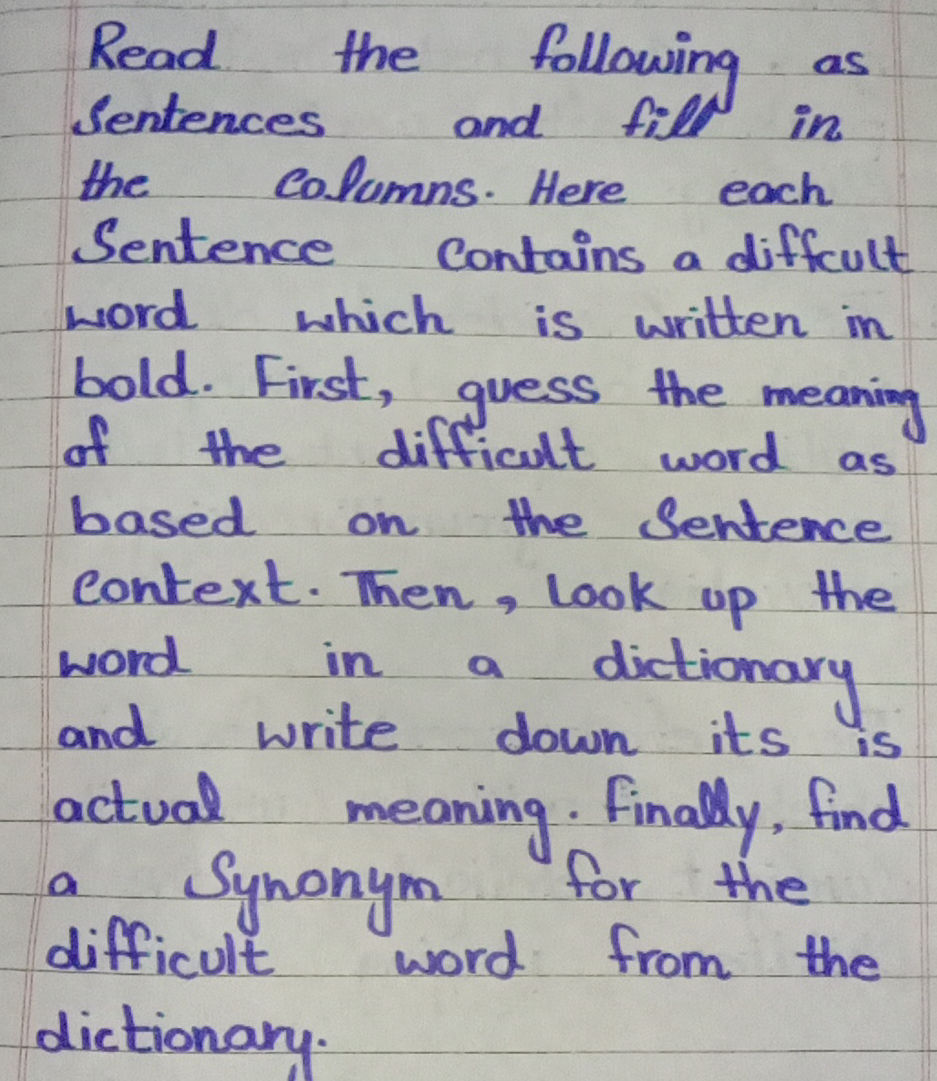 Read the following sentences and fill in the | StudyX