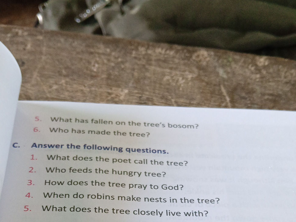 5. What has fallen on the tree's bosom? 6. | StudyX