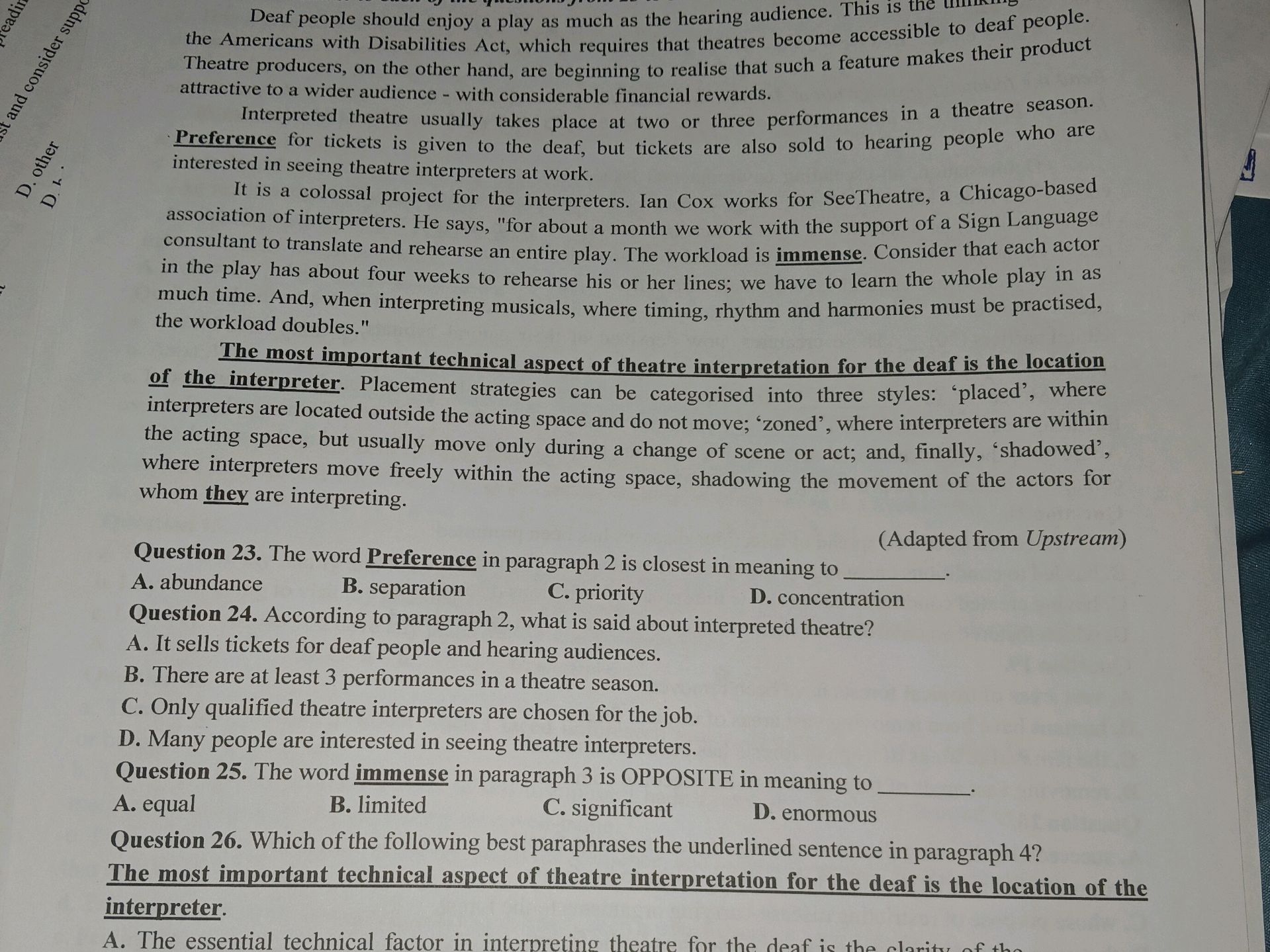 Question 23. The word Preference in | StudyX