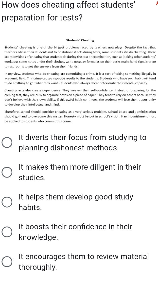 How does cheating affect students' | StudyX