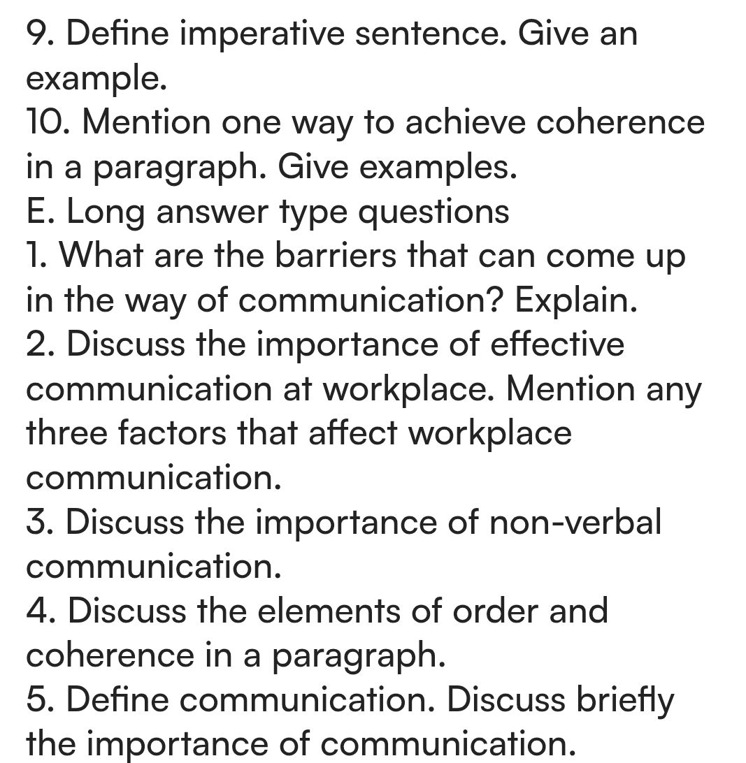 9. Define imperative sentence. Give an | StudyX