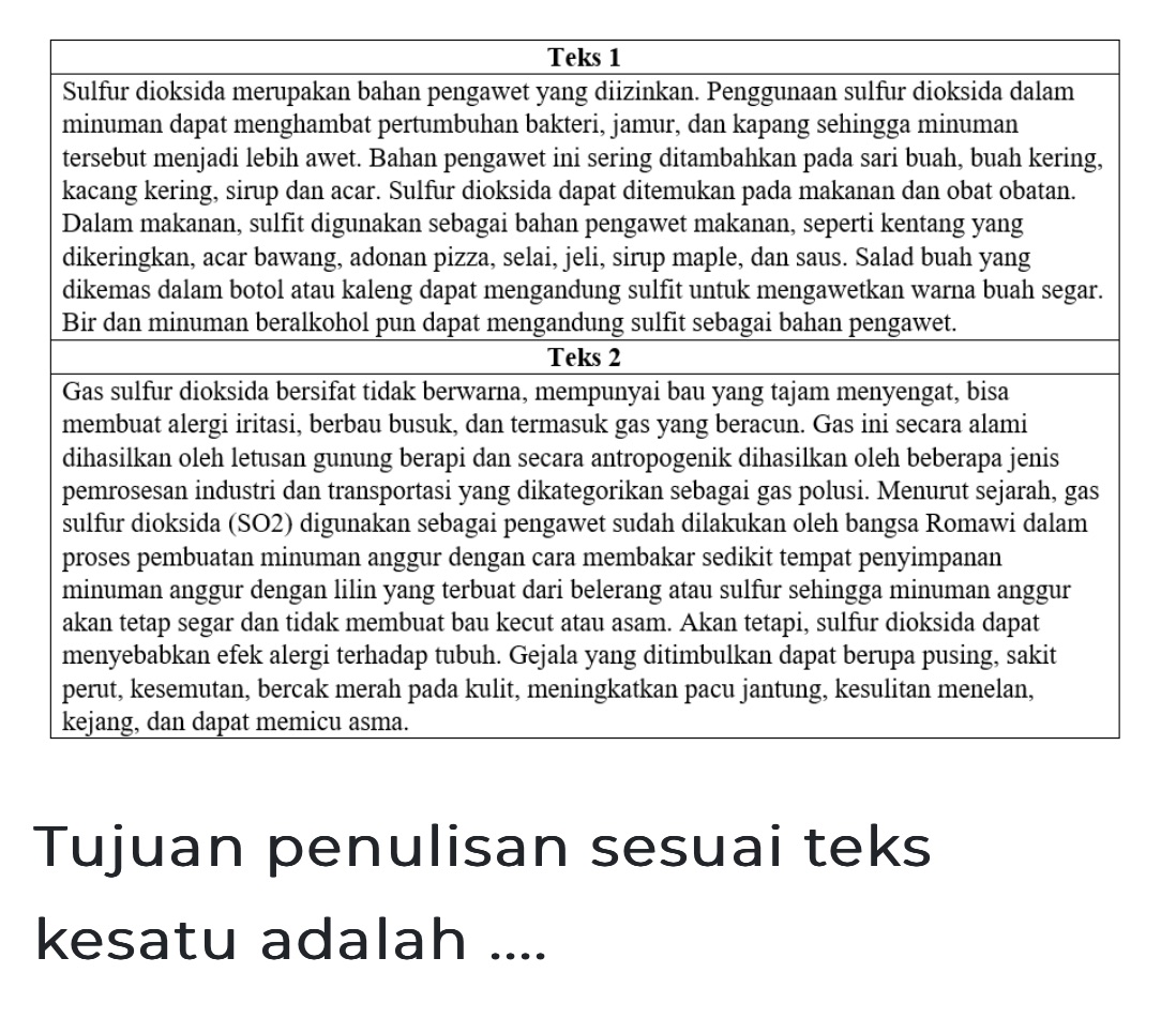 Tujuan penulisan sesuai teks kesatu adalah | StudyX