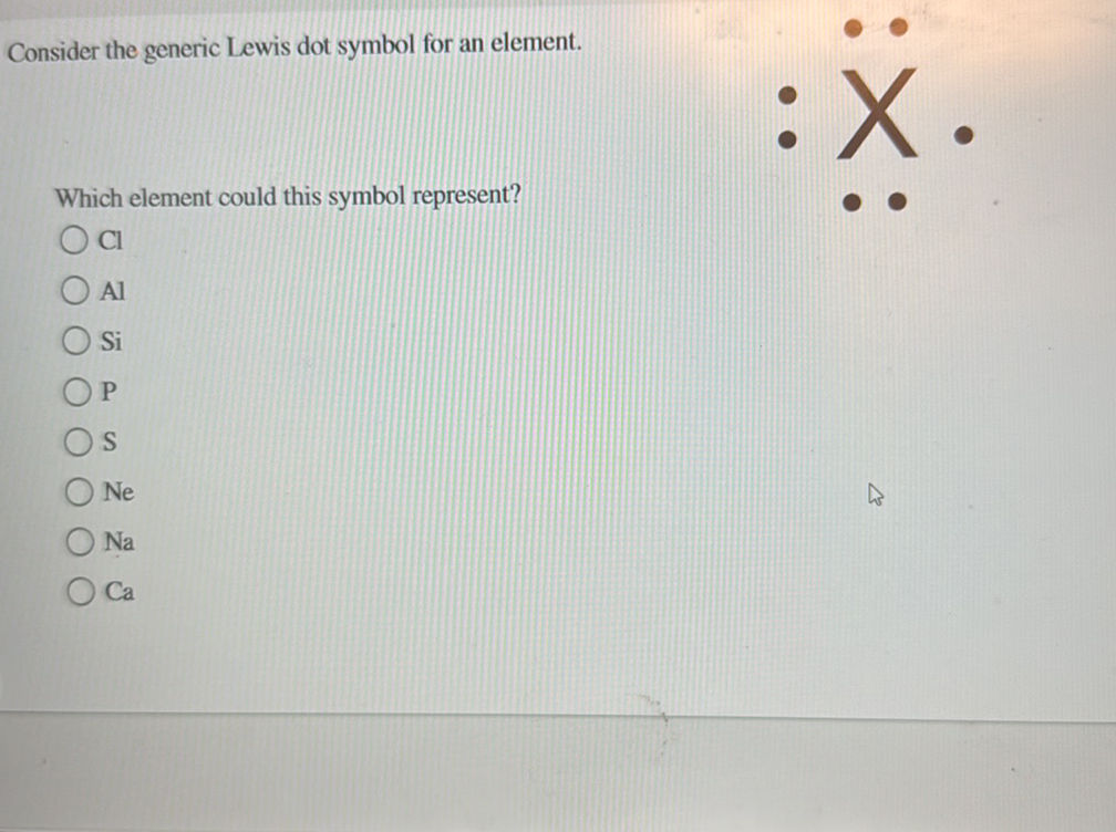 Consider the generic Lewis dot symbol for an | StudyX