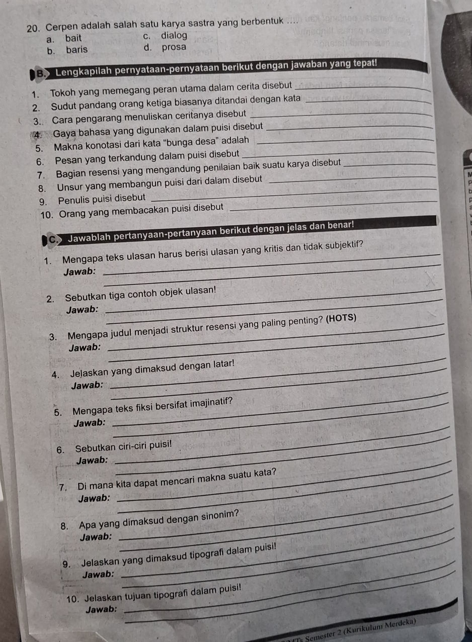 20. Cerpen adalah salah satu karya sastra | StudyX