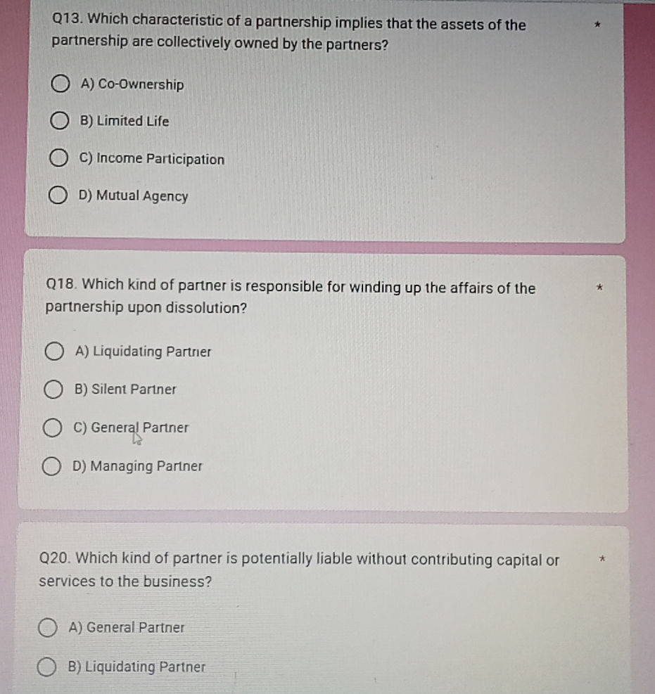 Q13. Which characteristic of a partnership | StudyX