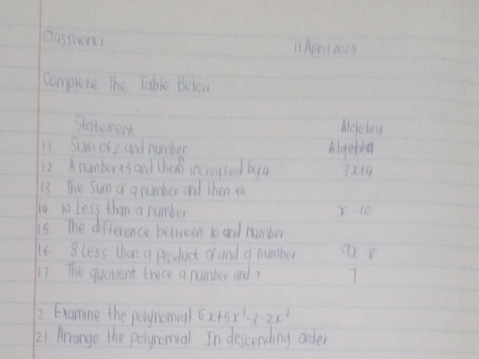 Complete The Table Below | Statement | | StudyX