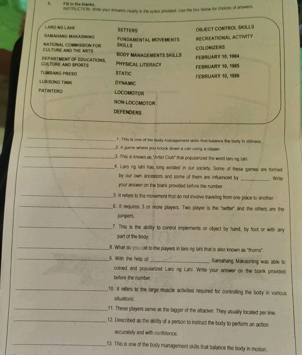 Fill in the blanks. INSTRUCTION: Write your