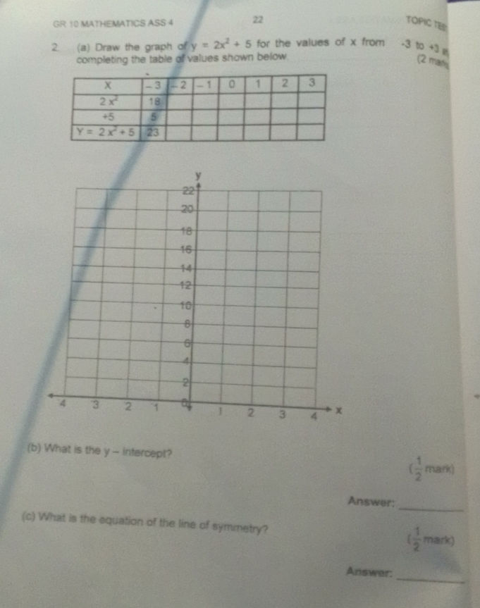 (a) Draw the graph of y = 2x² + 5 for the | StudyX