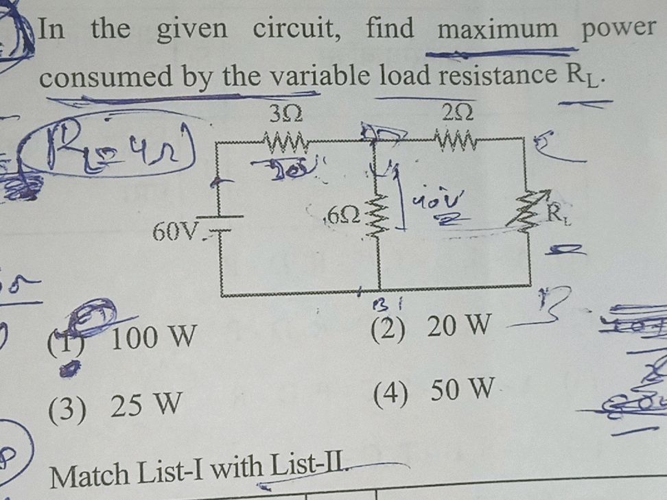 In the given circuit, find maximum power | StudyX