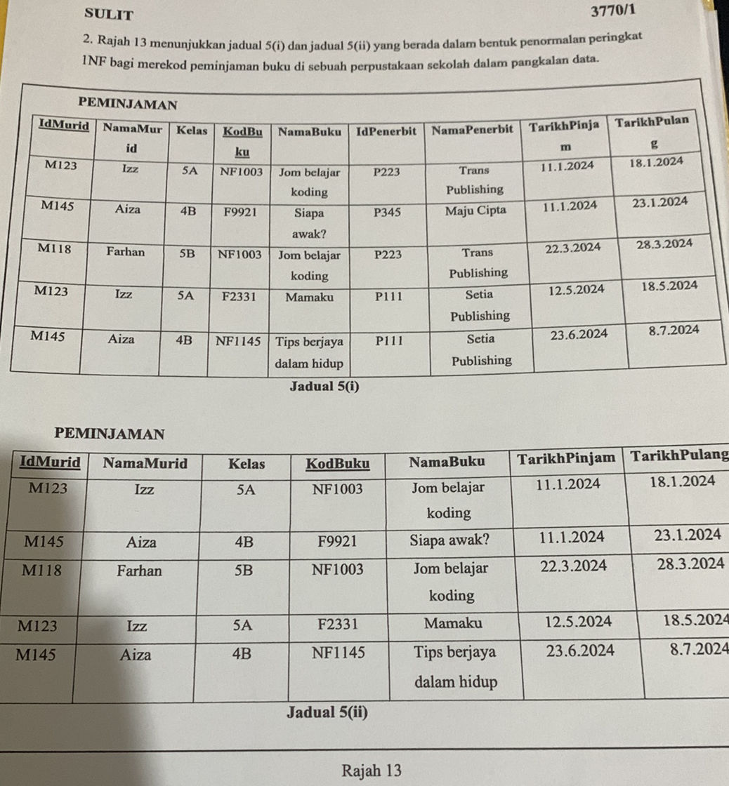 2. Rajah 13 menunjukkan jadual 5(i) dan | StudyX
