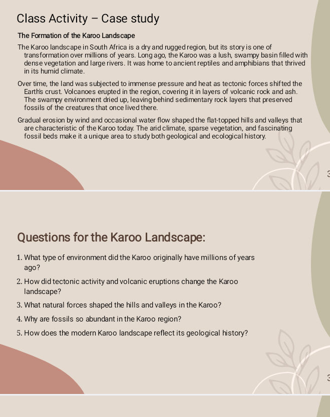 Questions for the Karoo Landscape: 1. What | StudyX