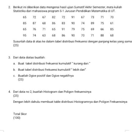 2. Berikut ini diberikan data mengenai hasil | StudyX