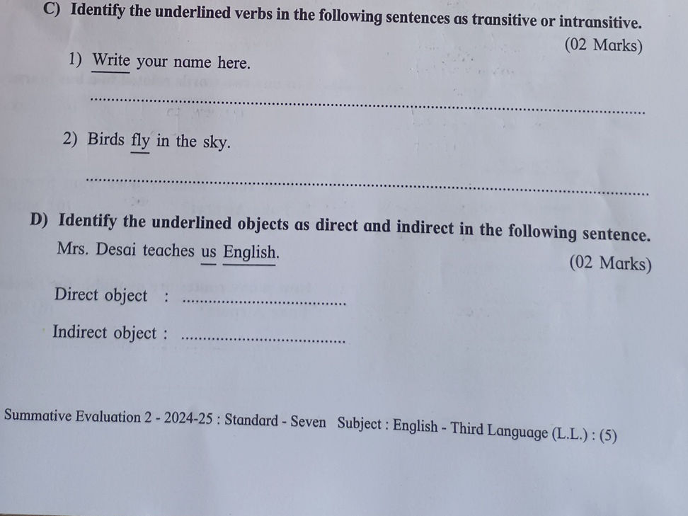 C) Identify the underlined verbs in the | StudyX