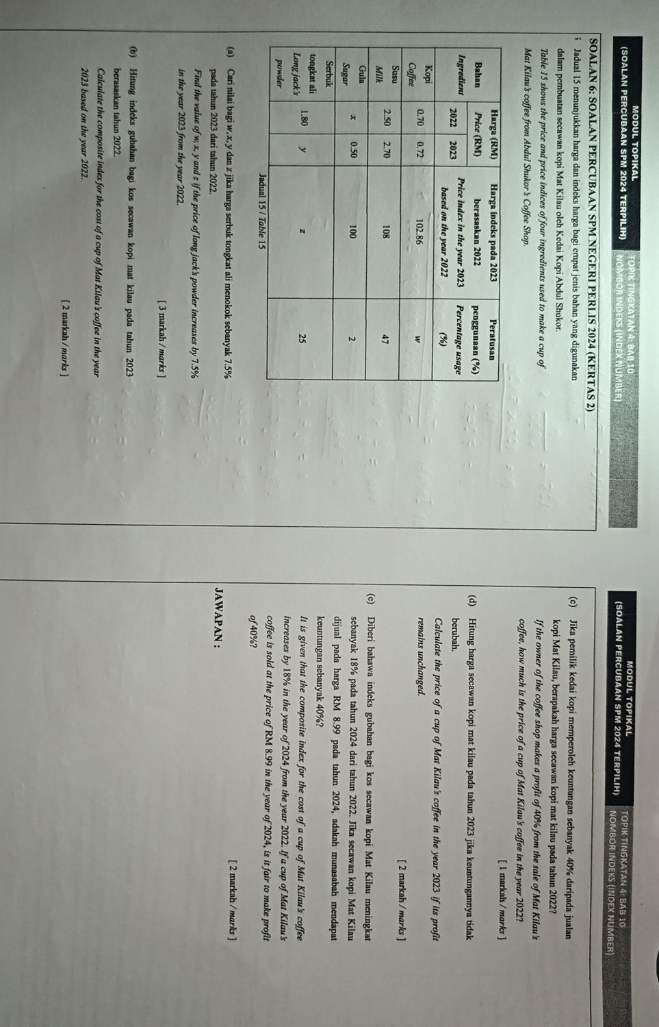 Jadual 15 / Table 15 | Bahan | 2022 | 2023 | StudyX