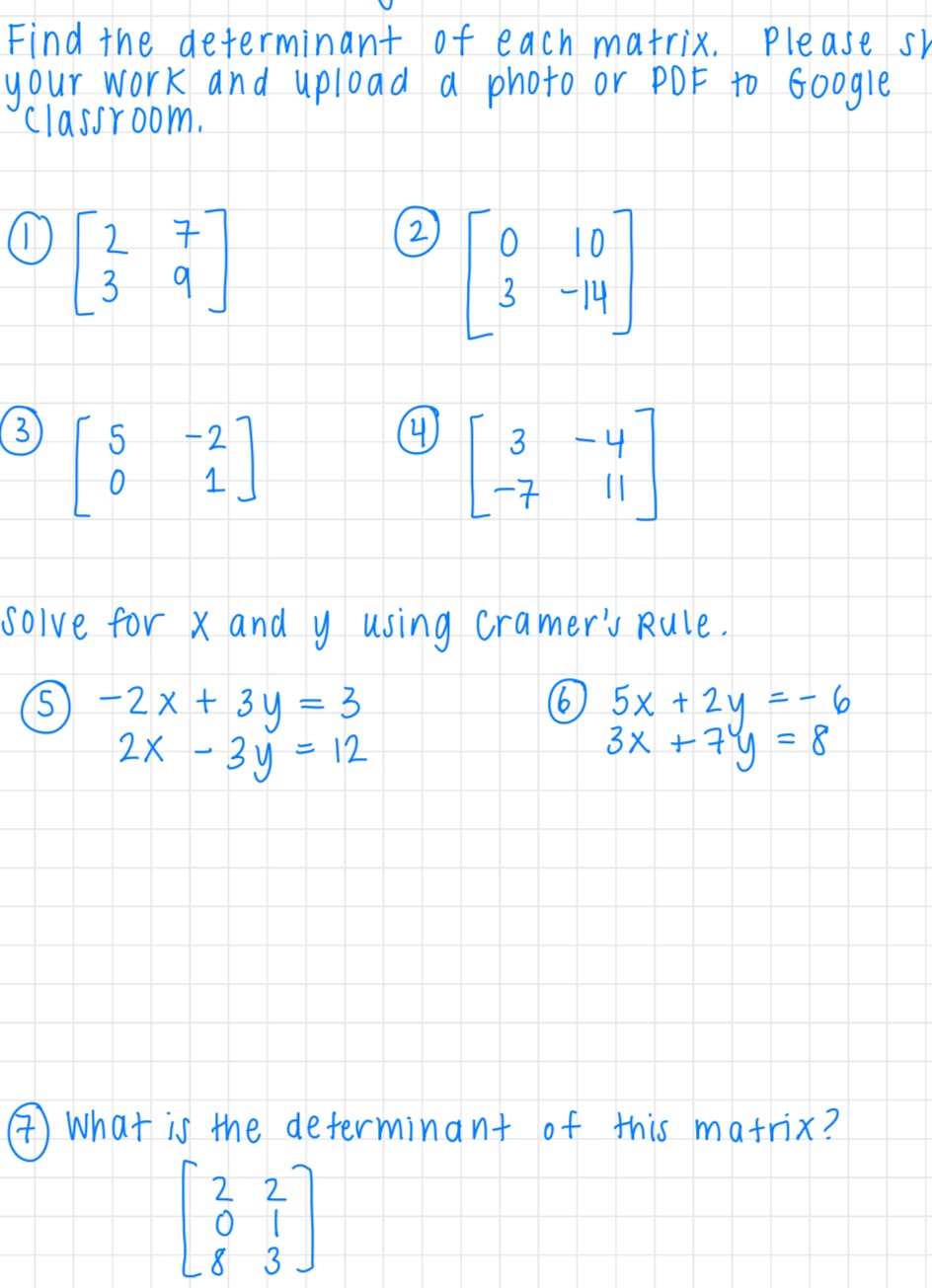 Find the determinant of each matrix. Please | StudyX