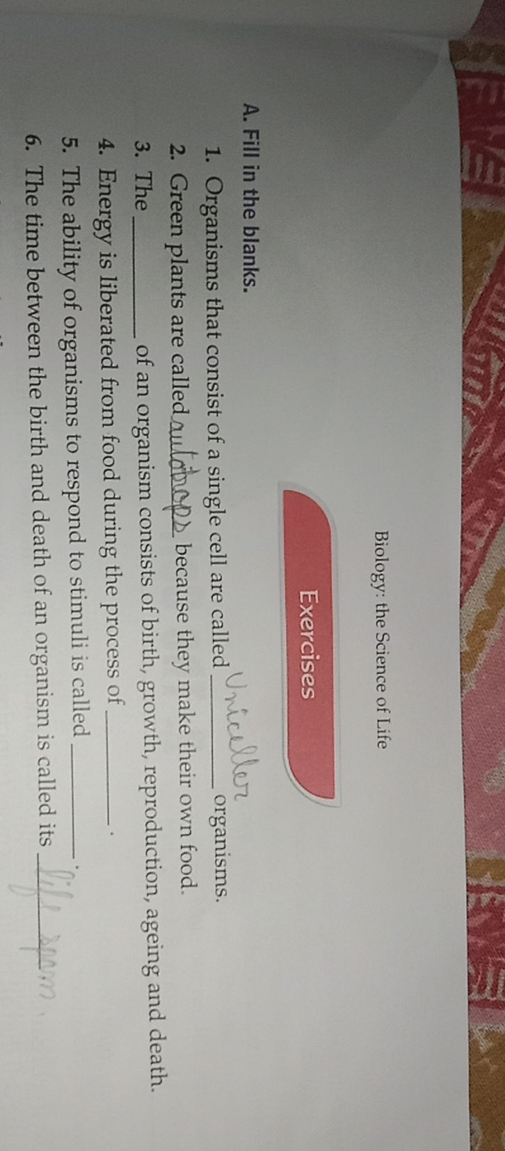 A. Fill in the blanks. 1. Organisms that | StudyX