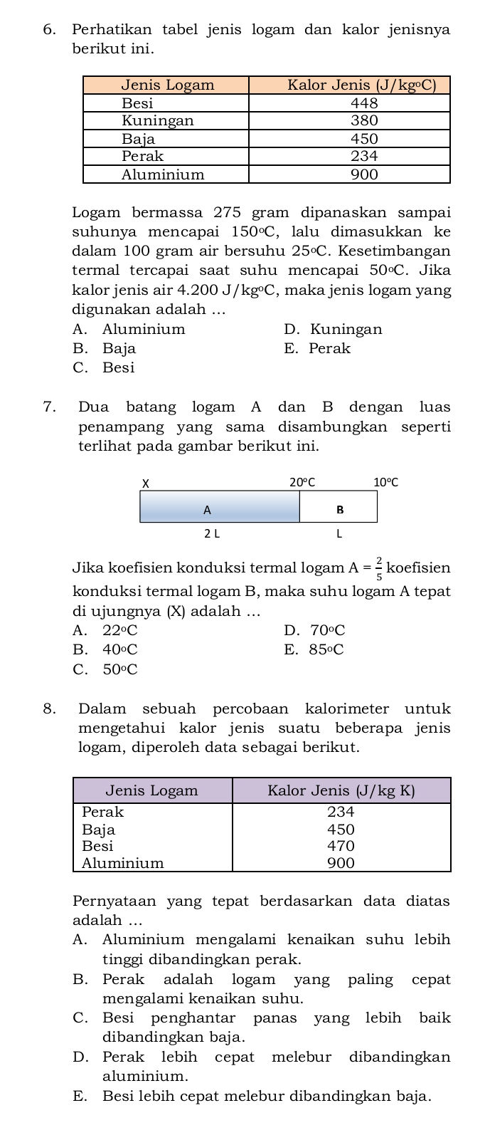 6. Perhatikan tabel jenis logam dan kalor | StudyX