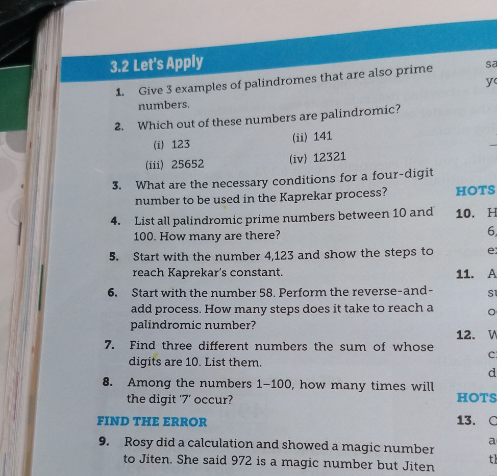 1. Give 3 examples of palindromes that are | StudyX