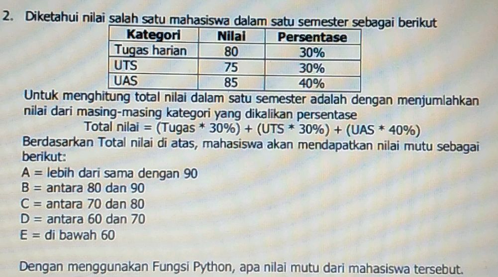 2. Diketahui nilai salah satu mahasiswa | StudyX