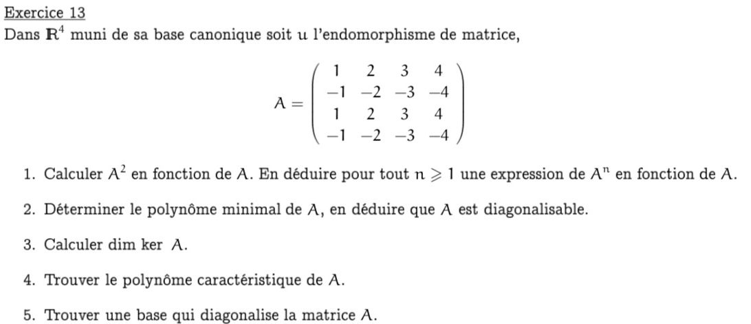 Exercice 13 Dans $ {R}^4$ muni de sa base | StudyX
