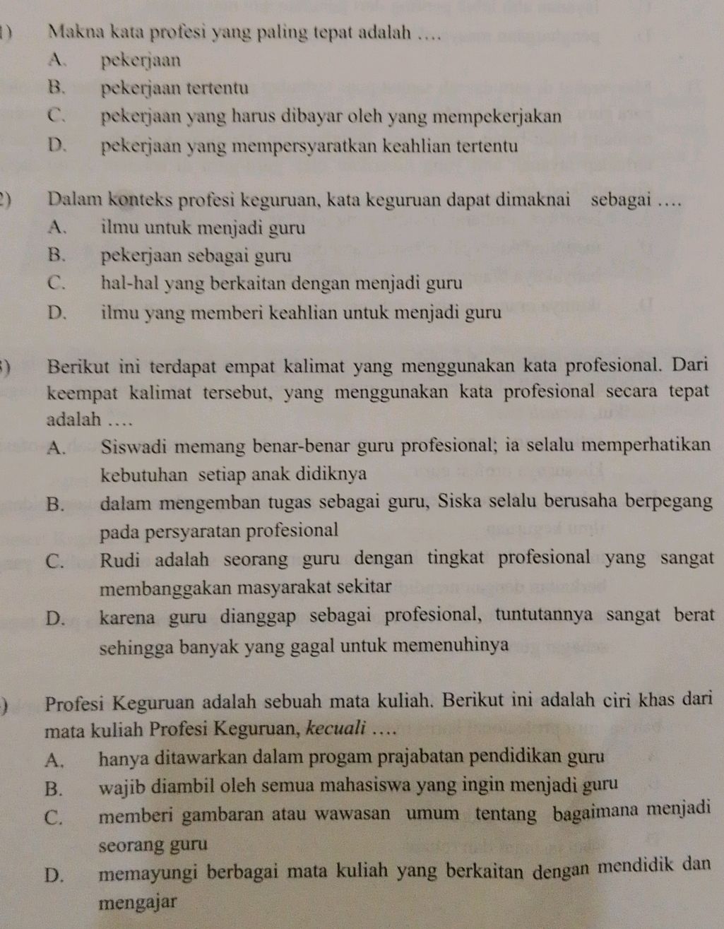 1) Makna kata profesi yang paling tepat | StudyX